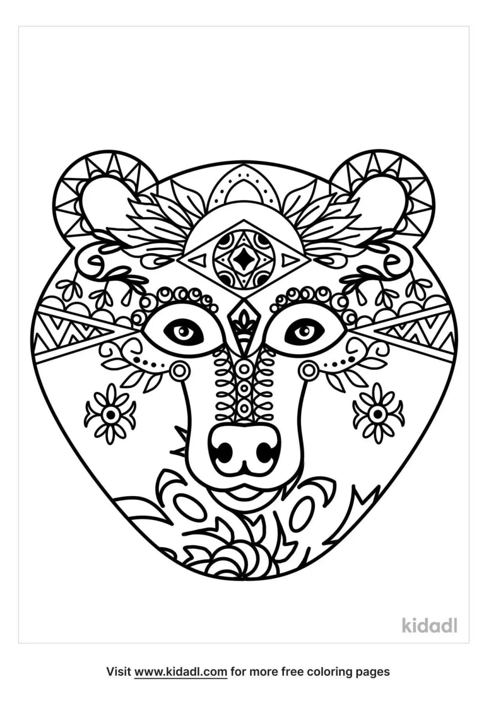 Zentangle Bear Coloring Page | Kidadl