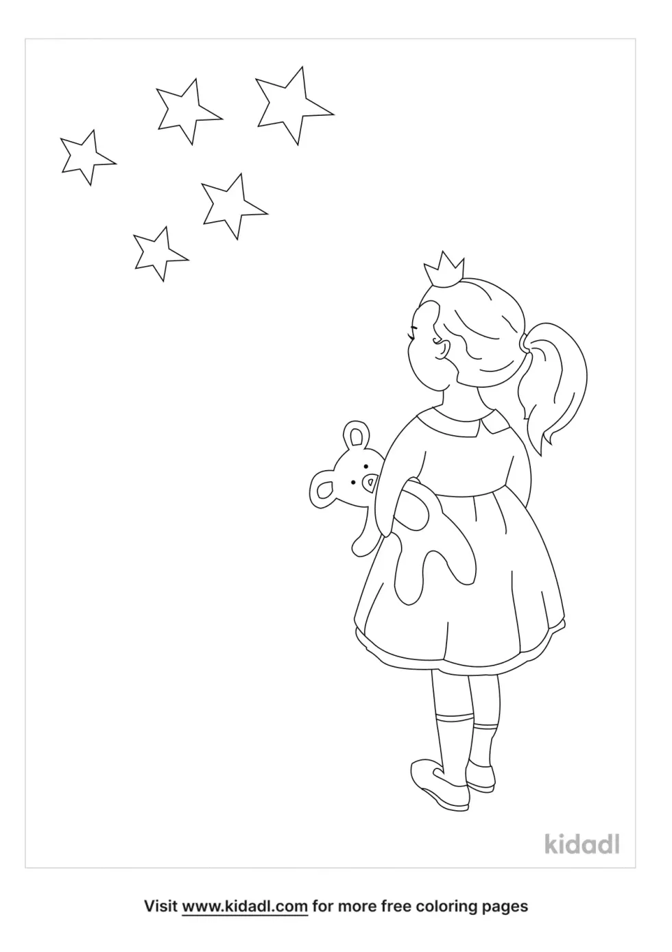 Little Girl Looking At Stars Coloring Page | Kidadl