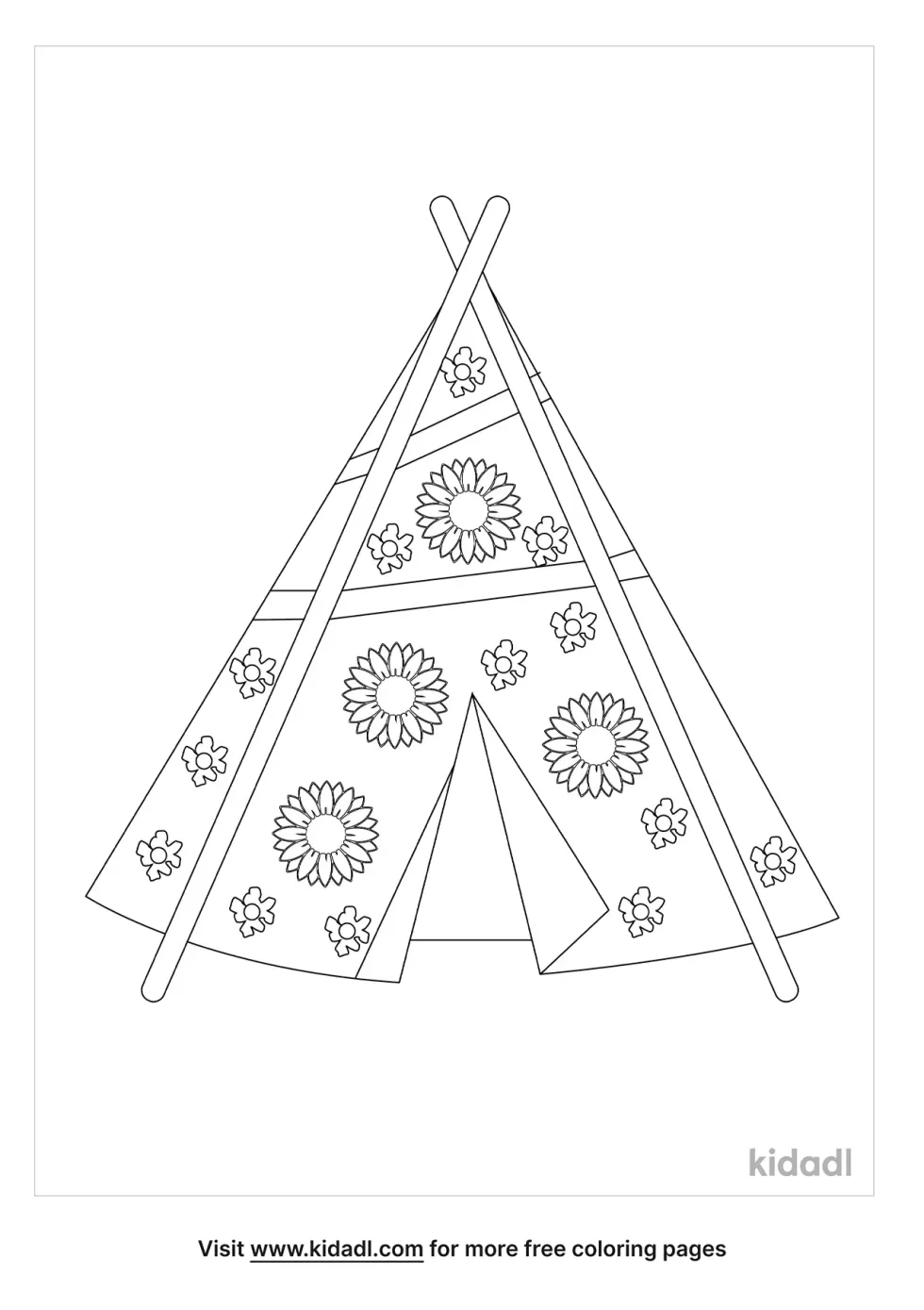 Teepee With Flowers Coloring Page | Kidadl
